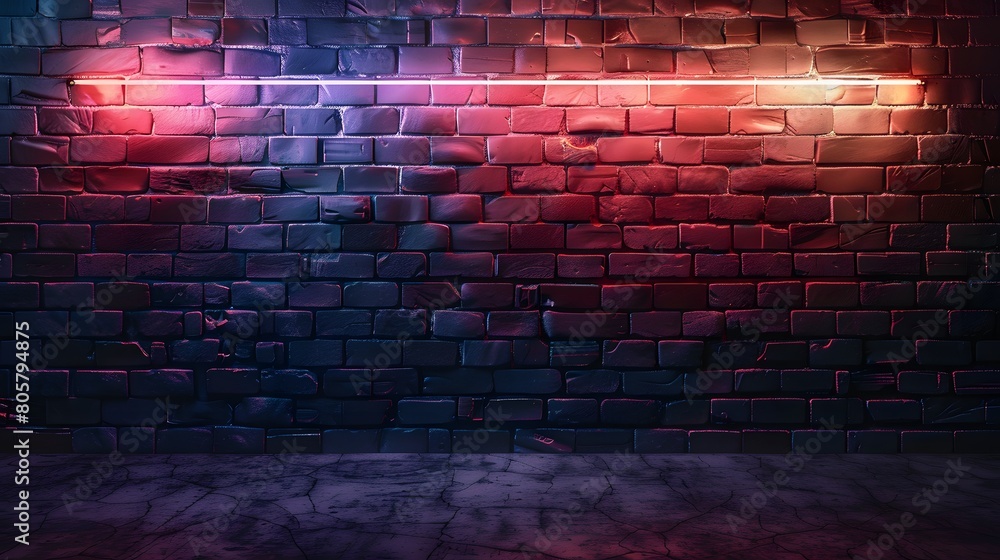 Neon light on brick walls that are not plastered background and texture ...