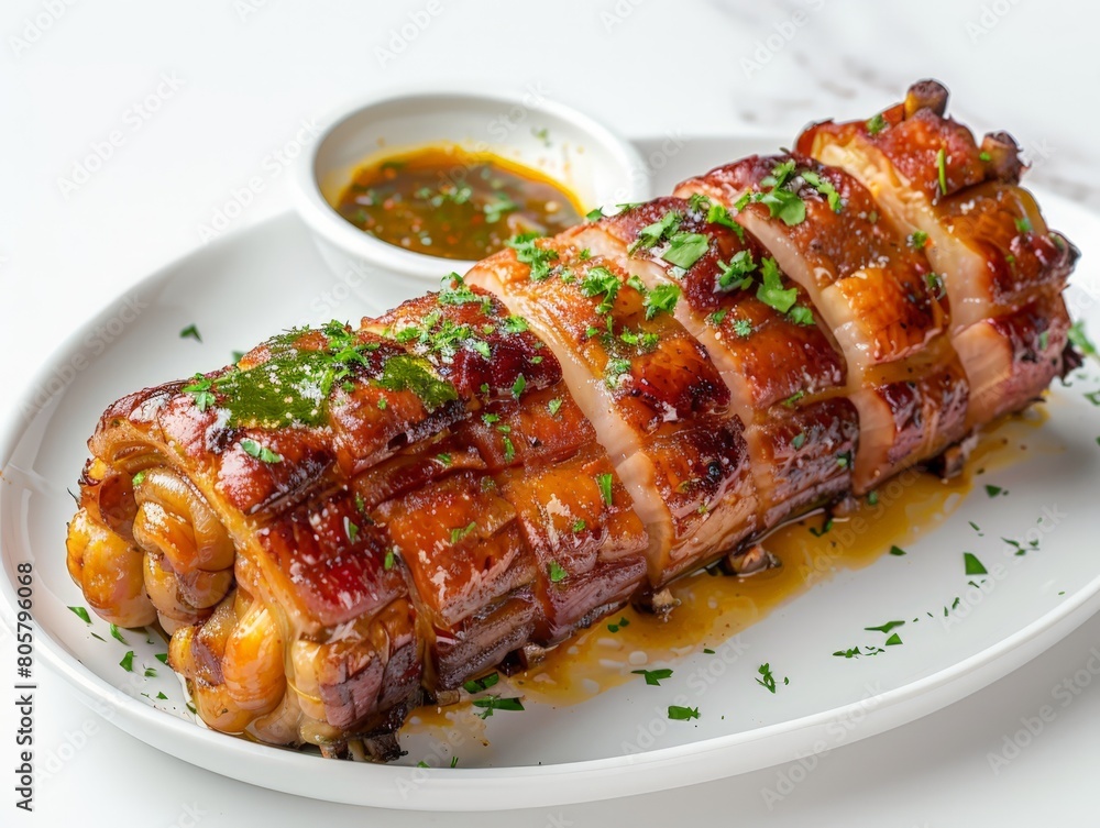 Filipino lechon with crispy skin and liver sauce Stock Photo | Adobe Stock