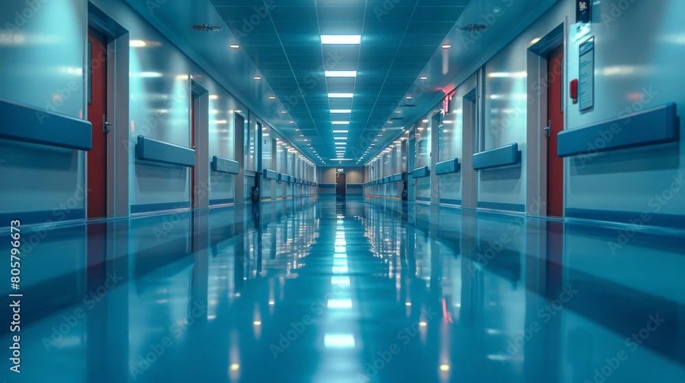 Hospital corridor interior background with doctor and patient ...