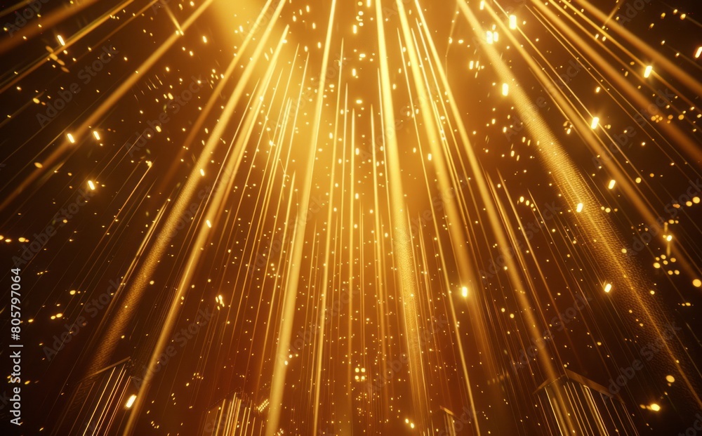The background of the award ceremony stage is a dark gold, with golden ...