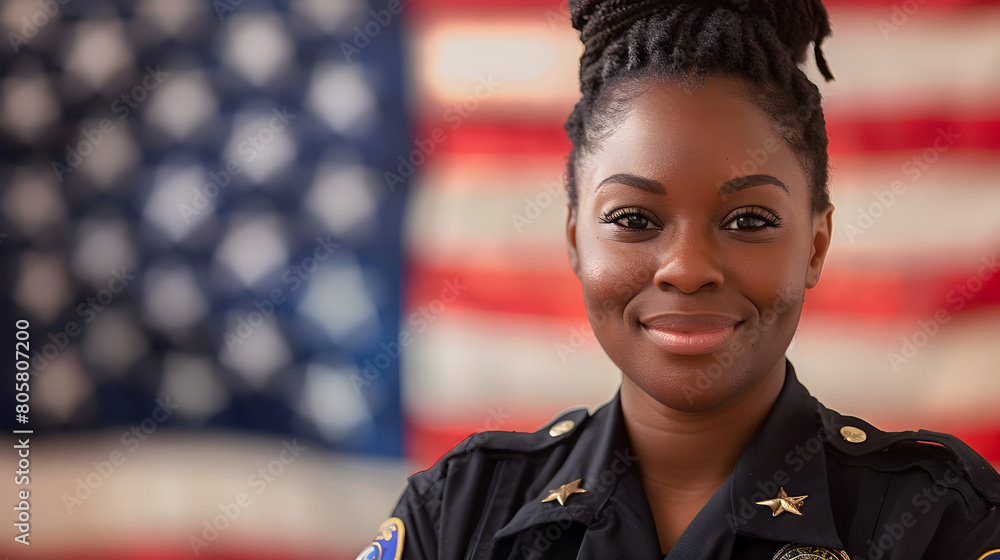 Portrait of a proud Afro American woman police officer in uniform ...