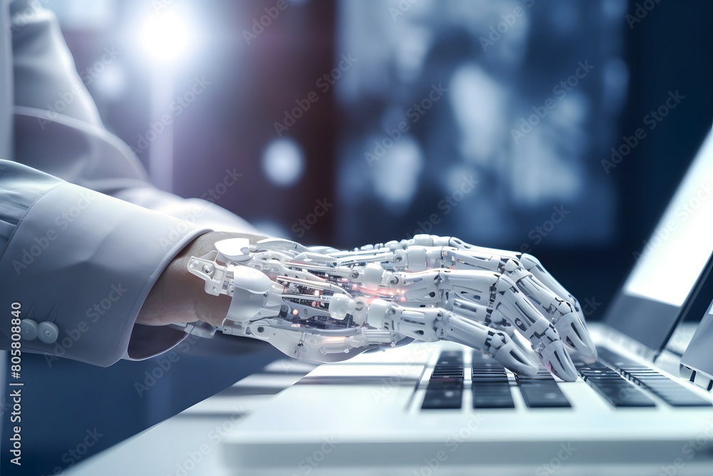 3D rendering humanoid robot handshake to collaborate future technology ...