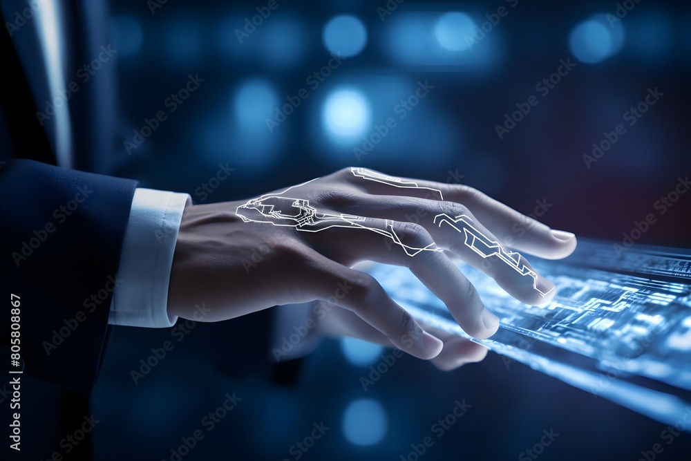 3D rendering humanoid robot handshake to collaborate future technology development by AI ...