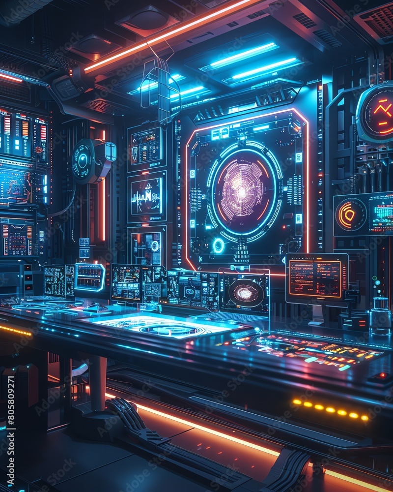 futuristic digital classroom with holographic projections and ...