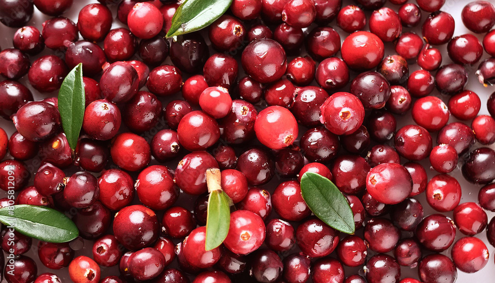 Flat lay of cranberry texture with slice, Top view of fruits concept ...