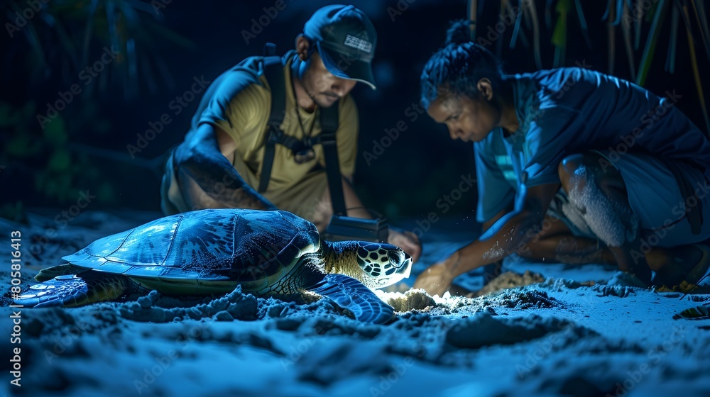 Conservation Biologists Mapping Sea Turtle Nesting Sites on Nighttime ...