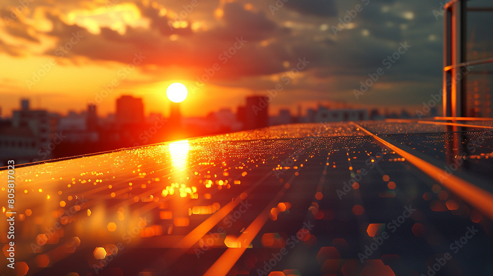 Sunlight reflecting off the shiny surface of newly installed solar ...