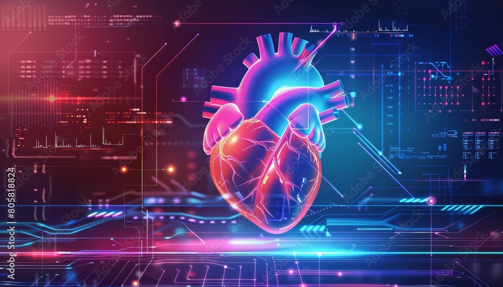An illustration of futuristic medical research on heart cardiology ...