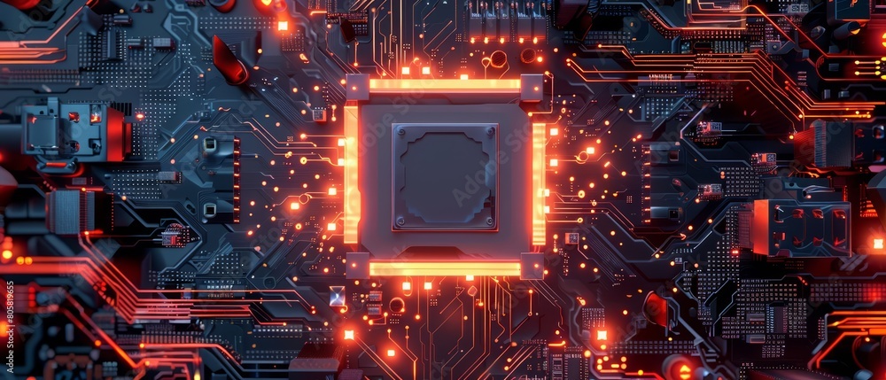 Cybersecurity concepts are visualized with a motherboard and data ...