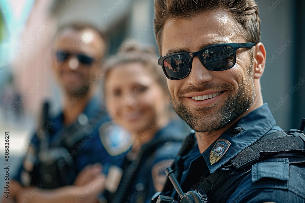 Friendly police officers stationed at a police building ready to assist ...