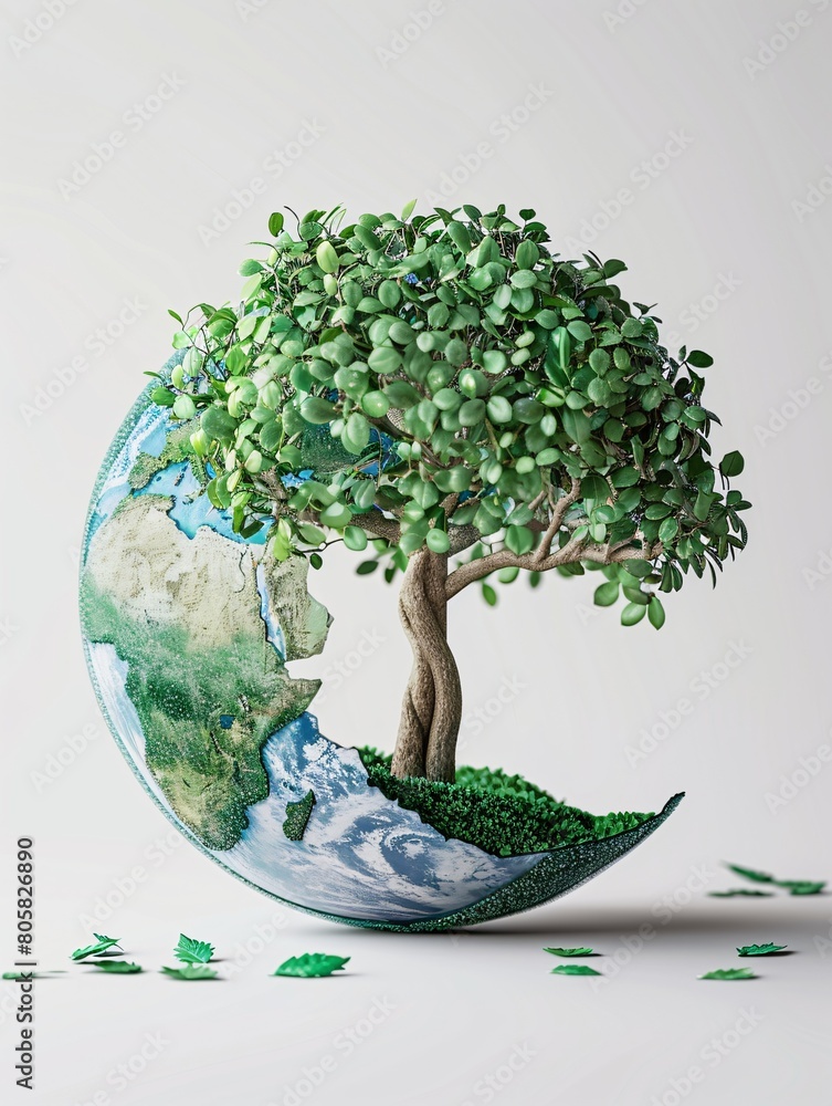 2024 Earth Day concept with 3D tree backdrop. Environmentalism idea ...