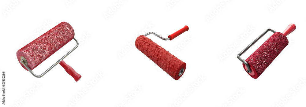 Red Wall Painted Roller or roller brush set on transparent background ...