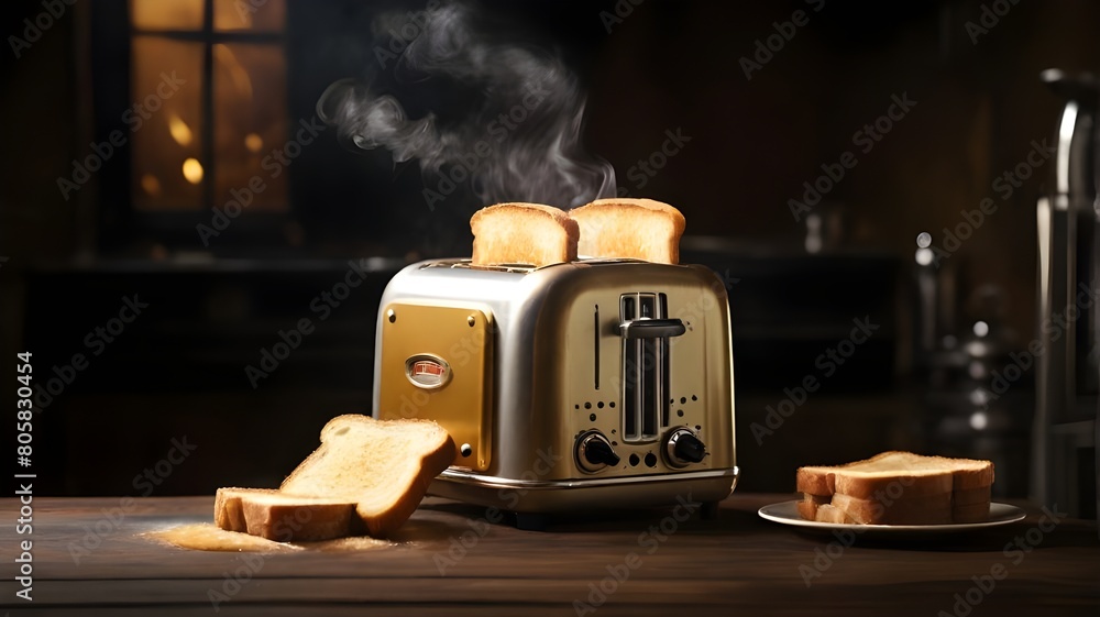 Slices of golden brown toast popping out of a vintage toaster ...