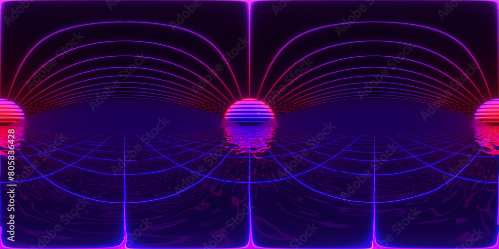 HDRI. Glowing neon lines. Full spherical panorama 360 degrees. Abstract ...