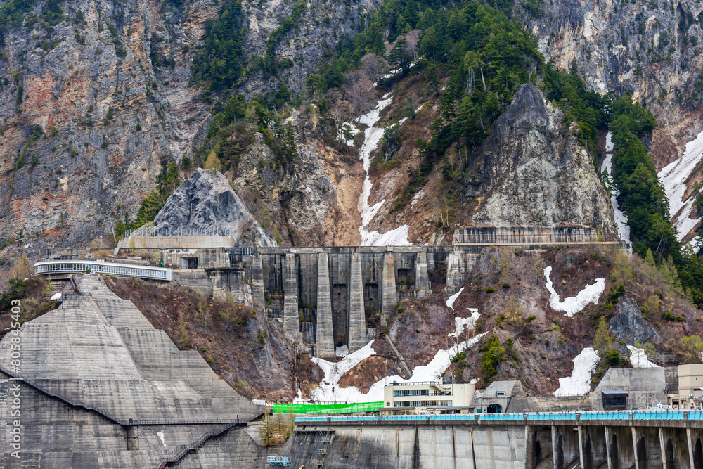 Kurobe Dam is built on a large mountain to produce electricity and is a ...