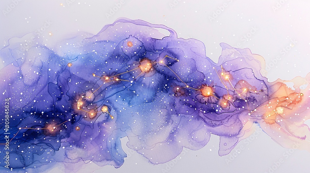 a dreamy watercolor of space, stars, and the Sagittarius constellation ...