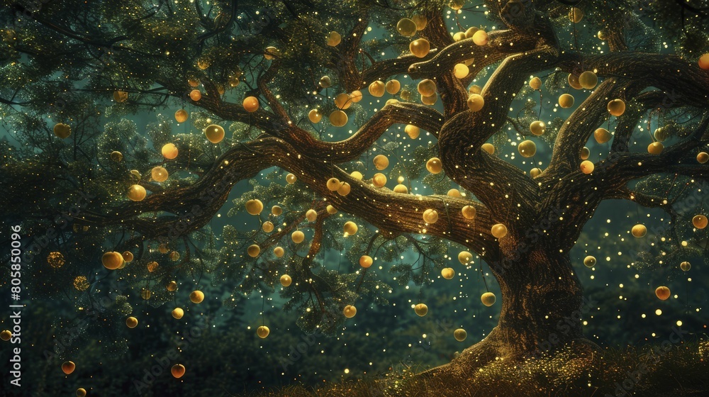 Beneath the enchanted Midsummer's tree, golden apples hung like ...
