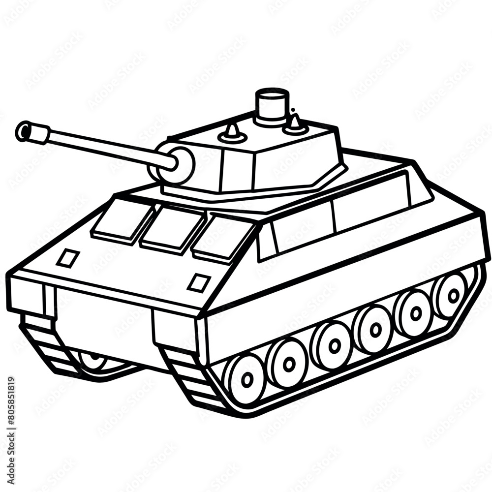 Tank outline coloring book page line art illustration digital drawing ...