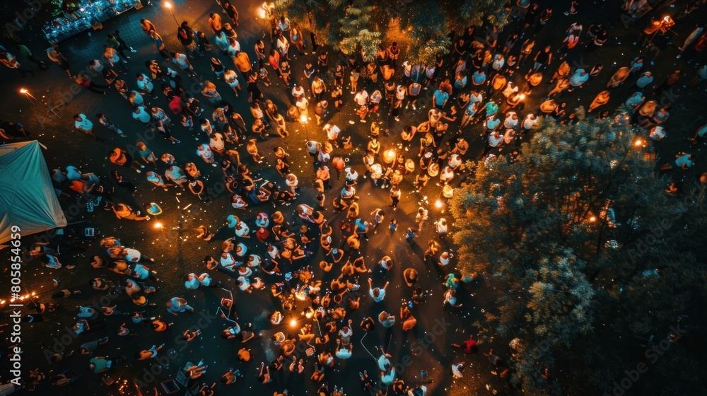 Top view of people gathering for an event celebrate an event Open-air ...
