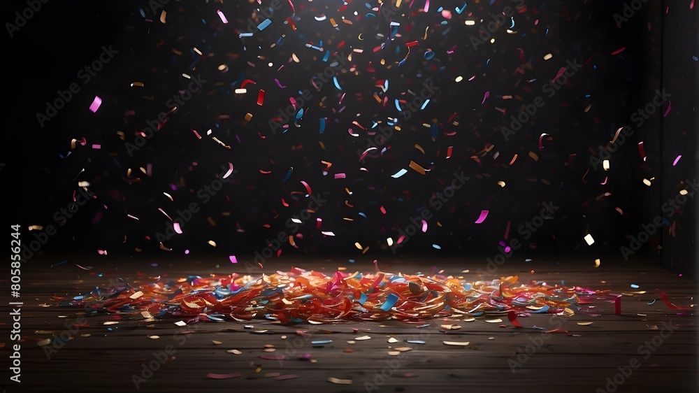 a dark limbo background with a few colorful confetti falling from above ...