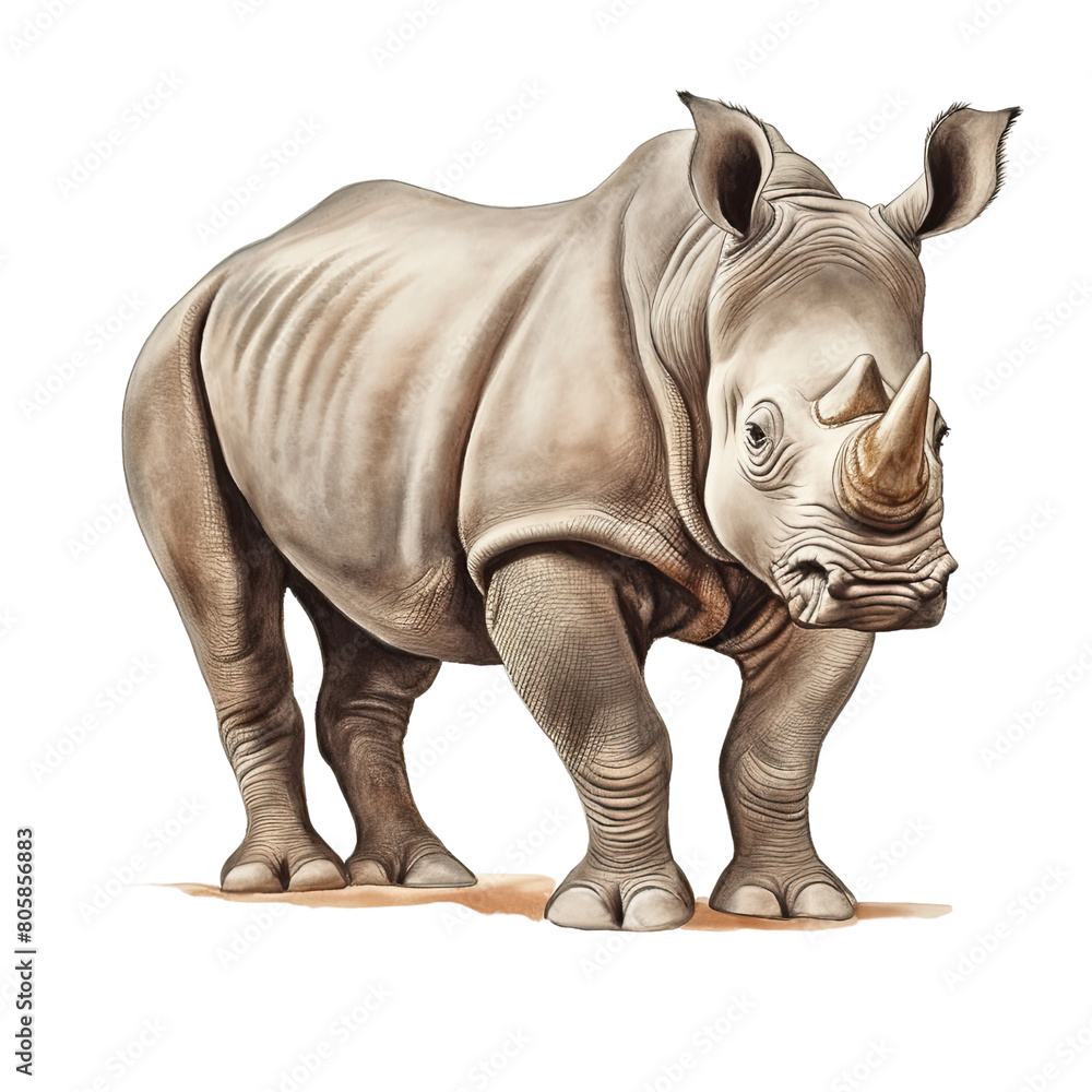 AI-Generated Watercolor cute Rhino Clip Art Illustration. Isolated ...
