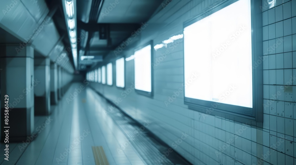 Deep in a metro hallway, the creative white blank mockup catches the ...