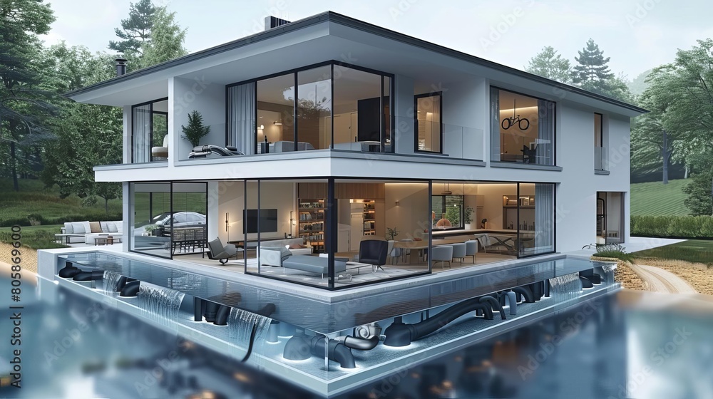 A detailed 3D visualization of an efficient plumbing system featuring U ...