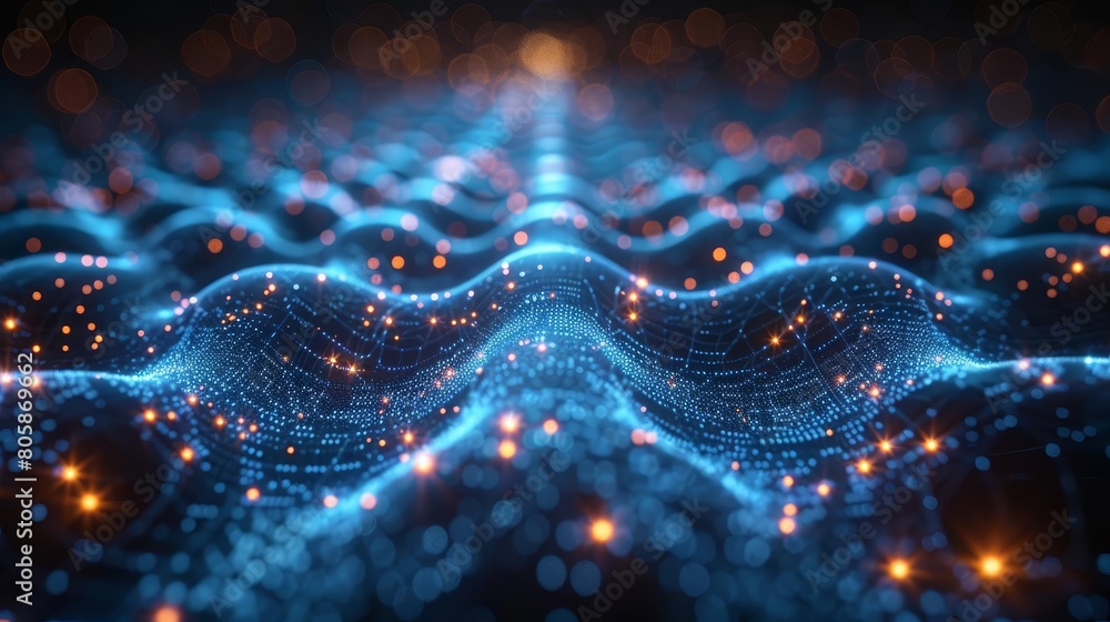 A stunning 3D visualization of a digital network representing AI, with ...