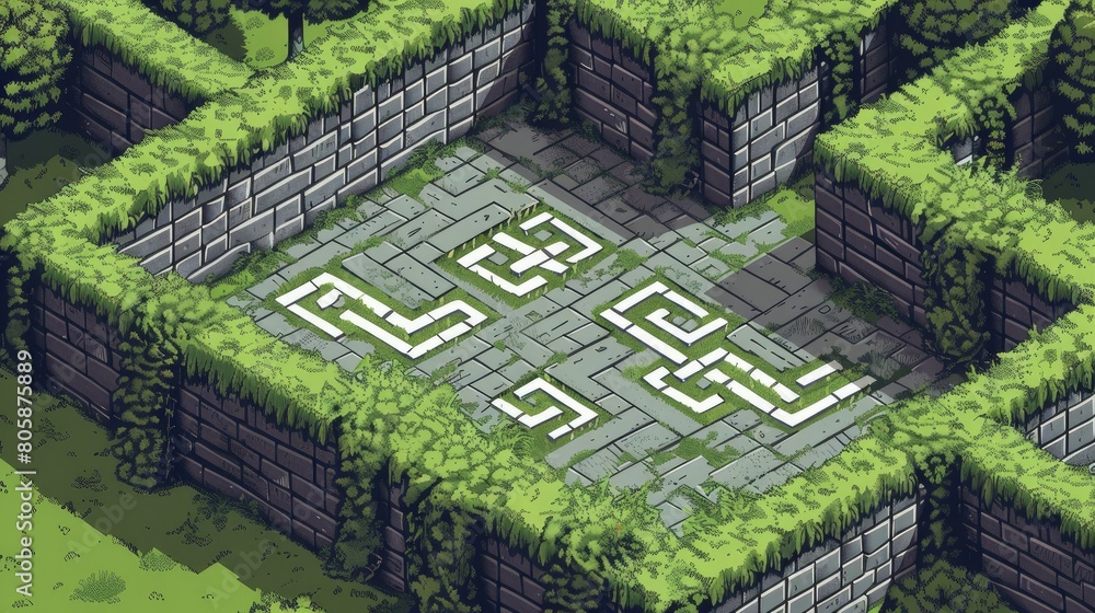 give me an image in pixel art of a labyrinth AI generated Stock Photo ...
