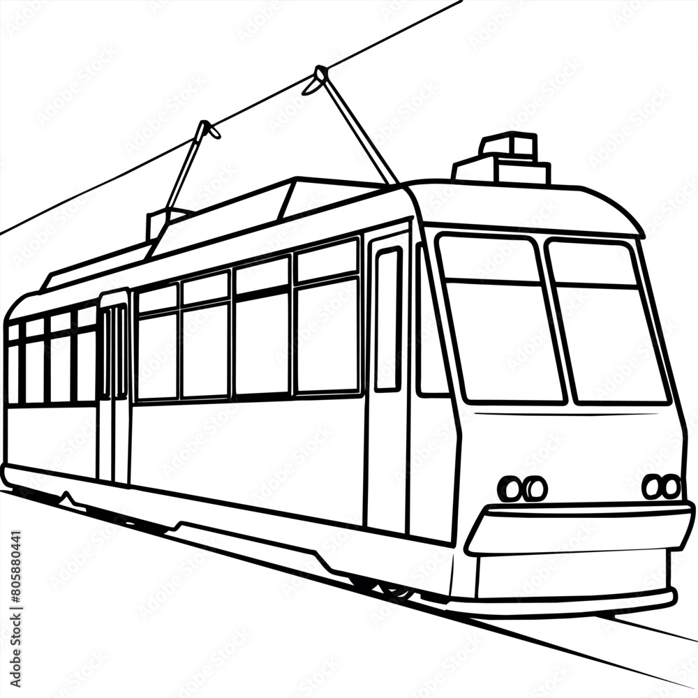 Tram outline coloring book page line art illustration digital drawing ...