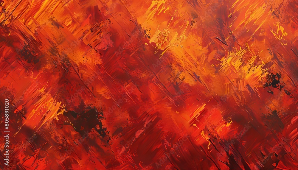 Brushstrokes in burnt orange and crimson, applied in an abstract ...