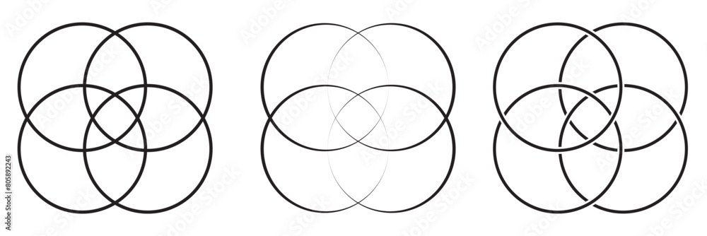 Simple overlapping circles vector drawing, version with three to seven ...
