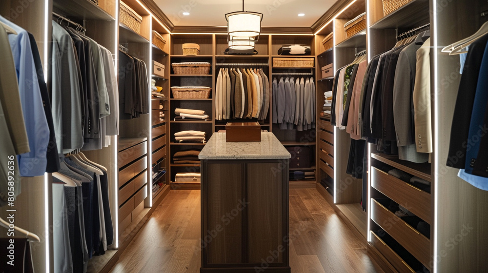 Poorly lit closet transformed into a stylish, well-lit walk-in with ...