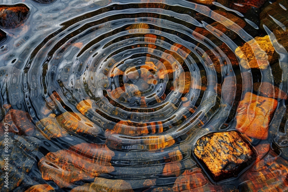 Circular formations, fractures extend outward from a central hub ...