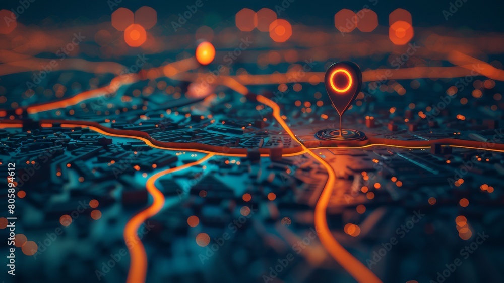 Establishing a location on the map and building a route, navigation ...