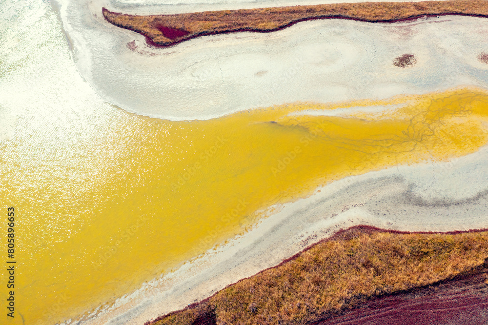 Abstract nature background. Top view of the bottom of a dry estuary ...
