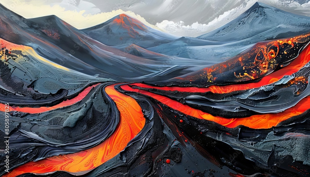 Meandering lines inspired by the flow of lava streams from volcanoes ...