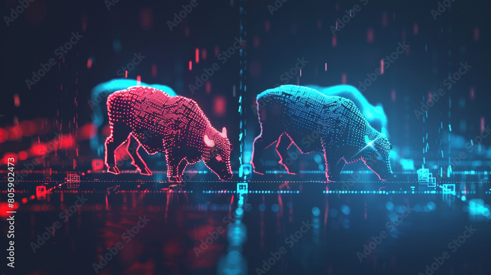 A stock market icon with bull and bear symbols indicating investment ...