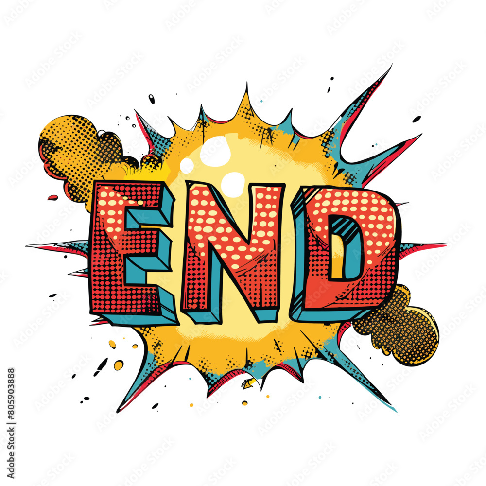 Comic book style explosion END text, explosion graphic, vibrant colors ...
