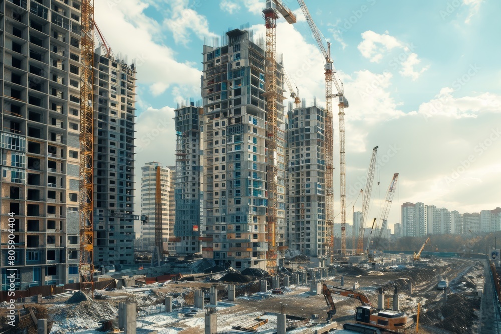 Mega residential towers complex under construction site for apartment ...