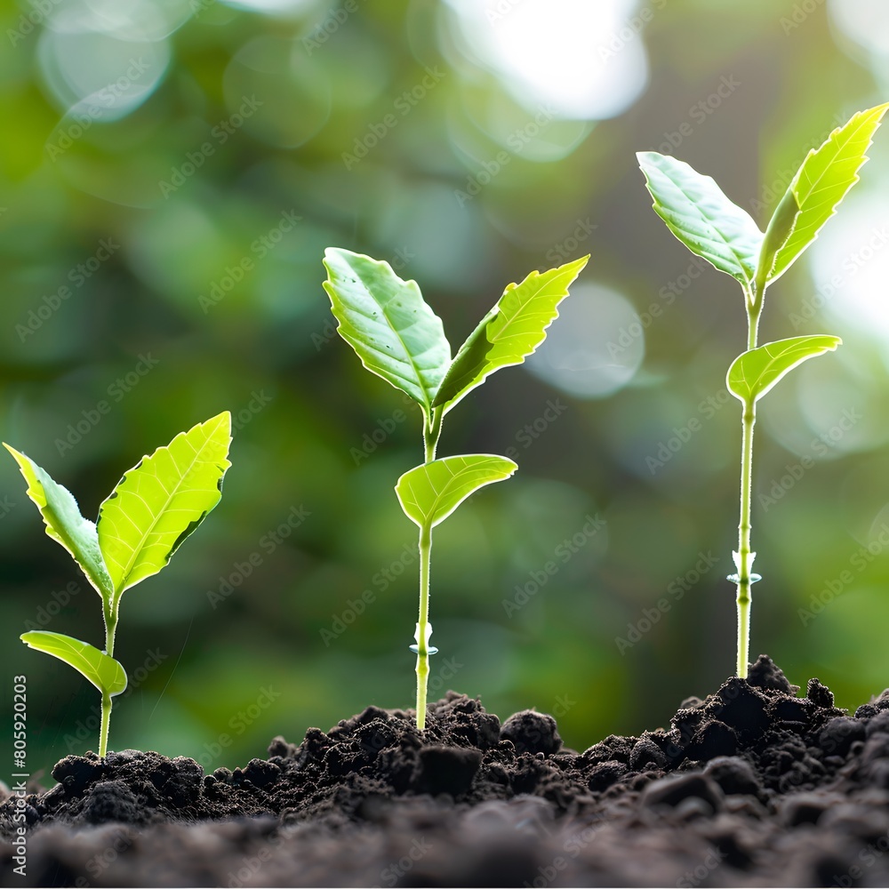 Stages of Plant Growth in Fertile Soil with Sunlit Background Stock ...