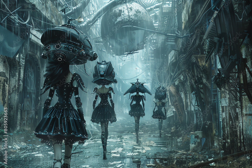 Bring to life a Scifi Fashion Runway amid a gritty Dystopian Cityscape ...