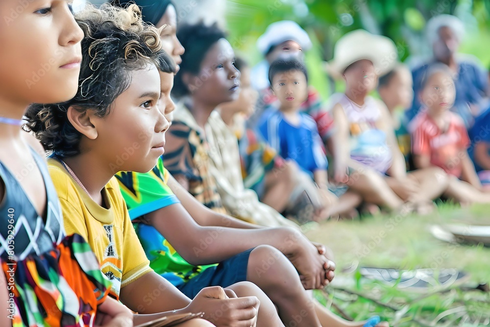 A vibrant scene of children from diverse backgrounds sitting together ...