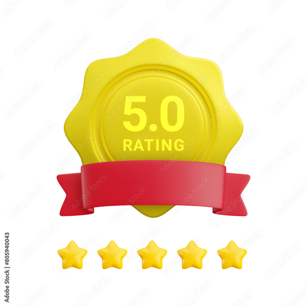 Vector 3d feedback rating concept. Cartoon 3d wavy badge icon with five ...