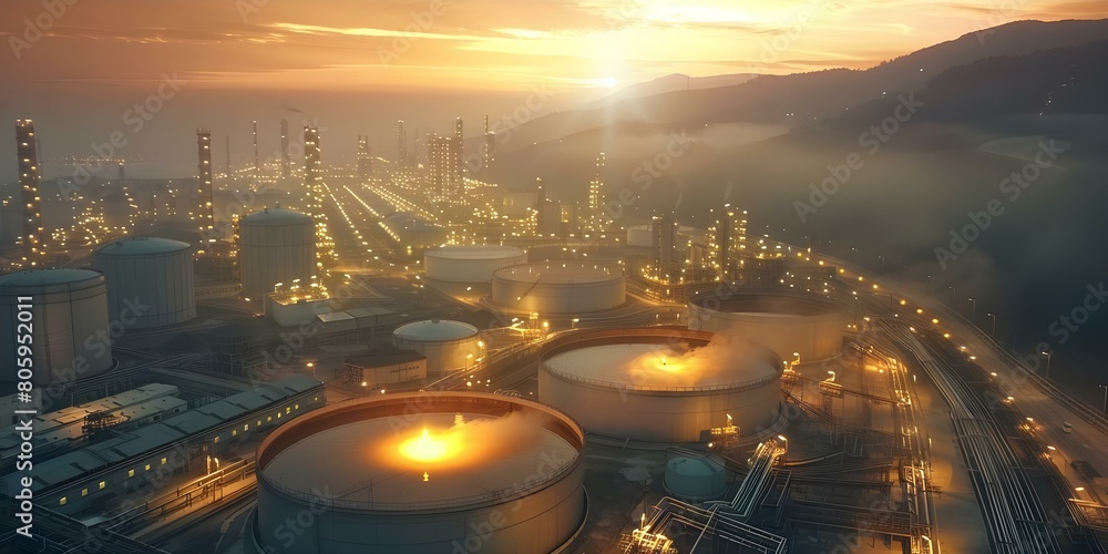 Drone footage of oil storage tanks at industrial oil refinery plant ...