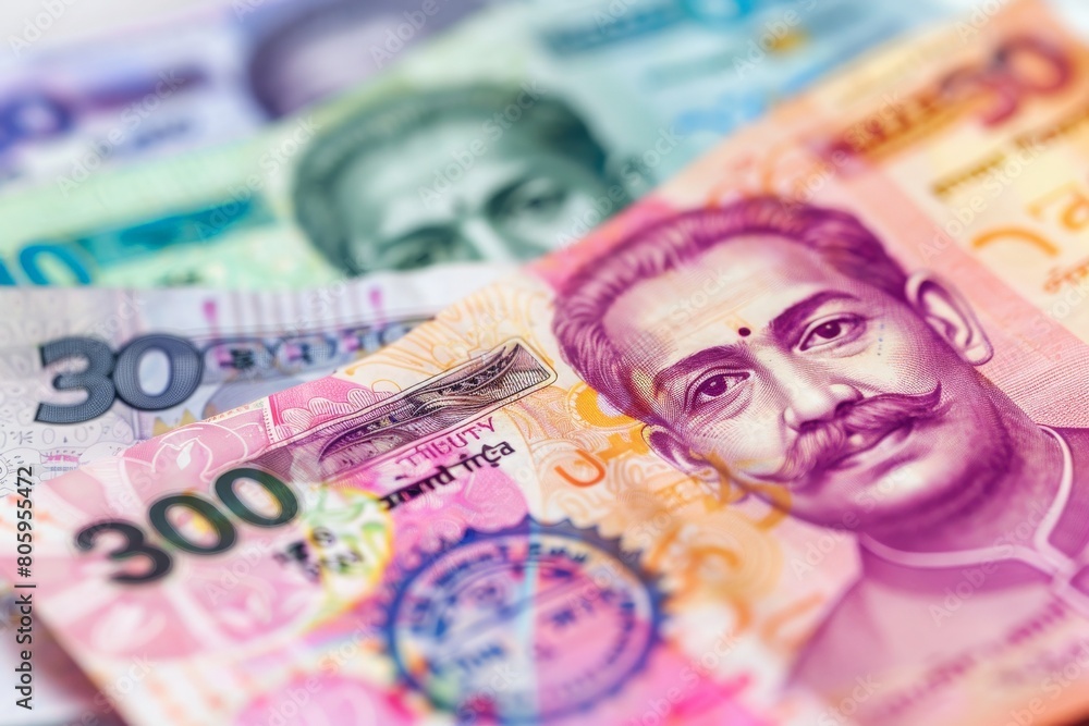 Foto de Stack of Indian currency notes forming a tall tower ...