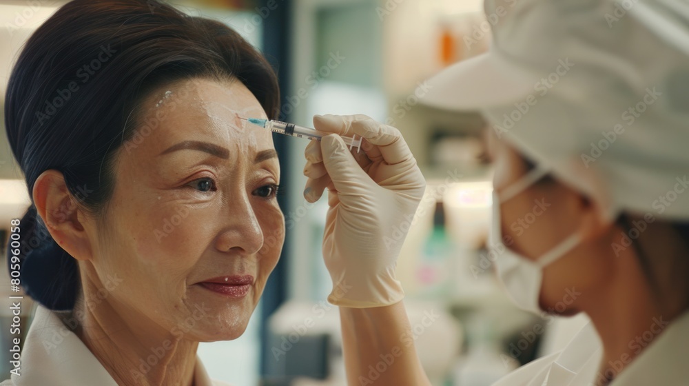 In the comfort of the clinic, the Asian Chinese female doctor expertly ...