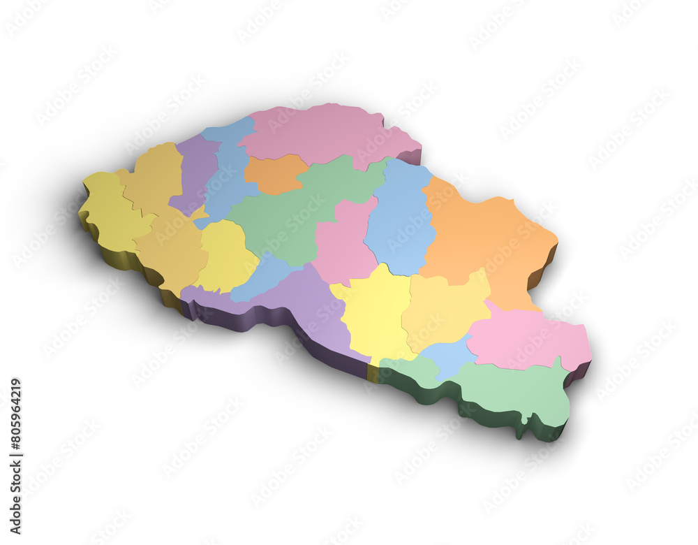 3d Bhutan color map illustration white background isolate Stock ...