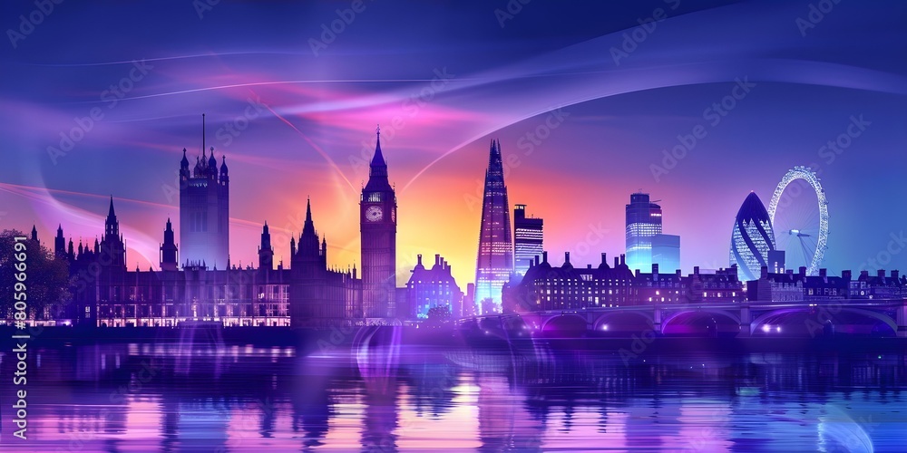 Customizable London buildings banner with changeable objects and ...