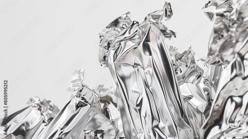 crushed aluminum cans with a focus on texture and reflective surfaces ...